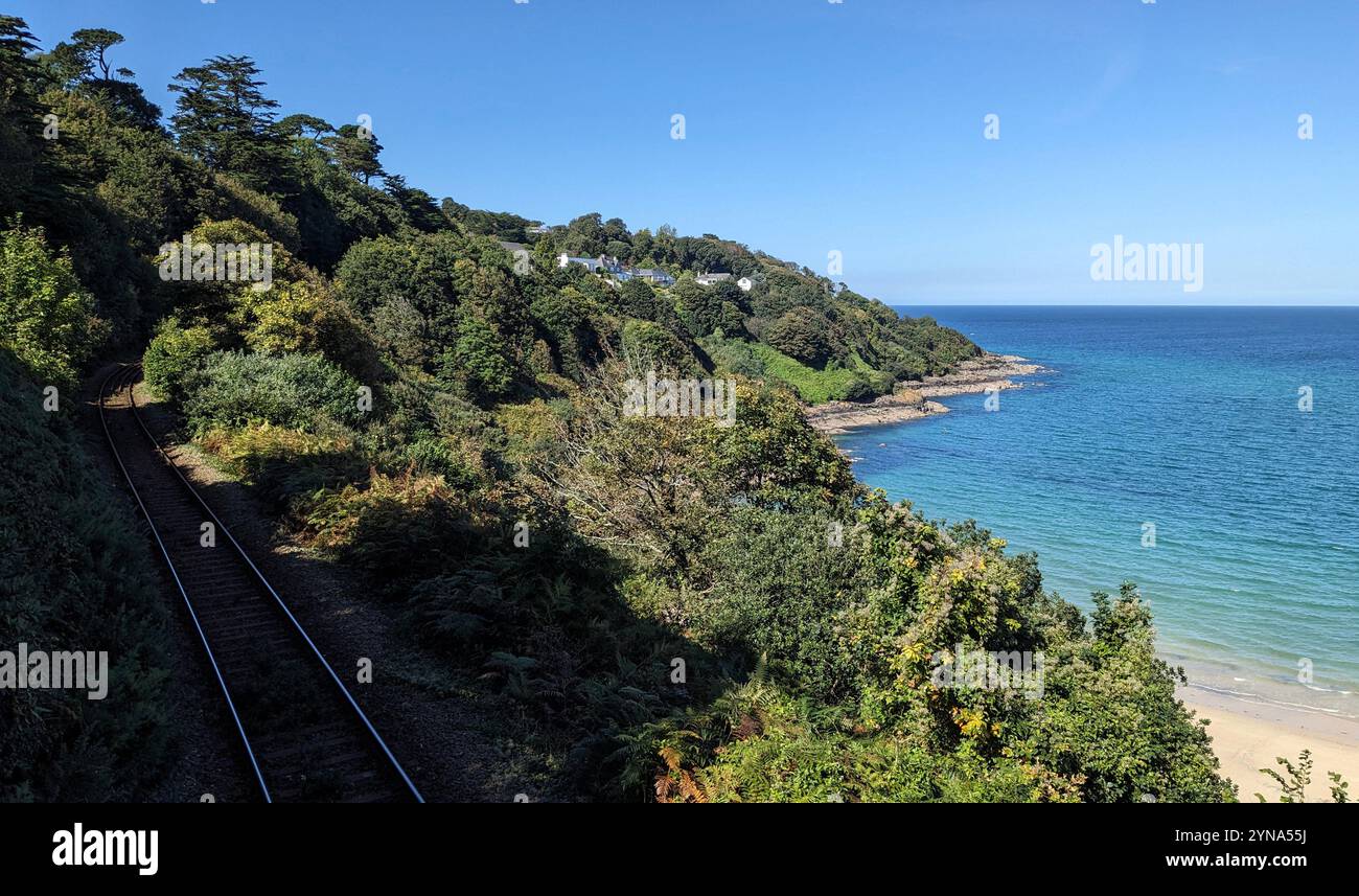 Railway track near Carbis Bay and St Ives - Cornwall, UK Stock Photo ...