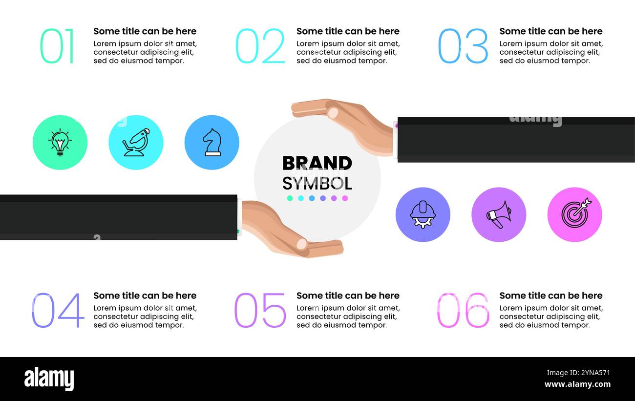 Infographic template with icons and 6 options or steps. Hands. Can be ...