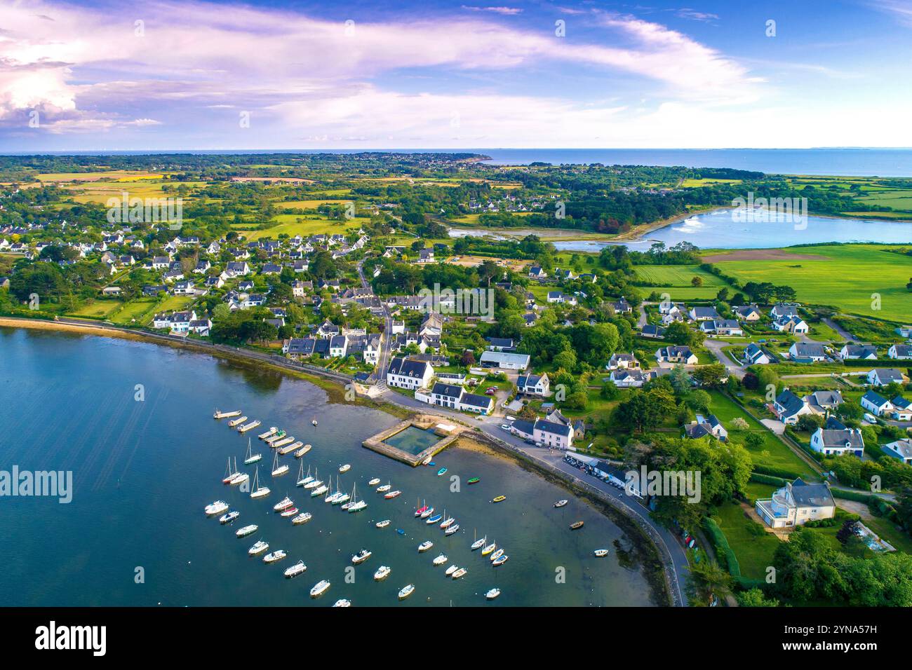 France, Morbihan, Gulf of Morbihan, Sarzeau, the port of Logeo (aerial ...