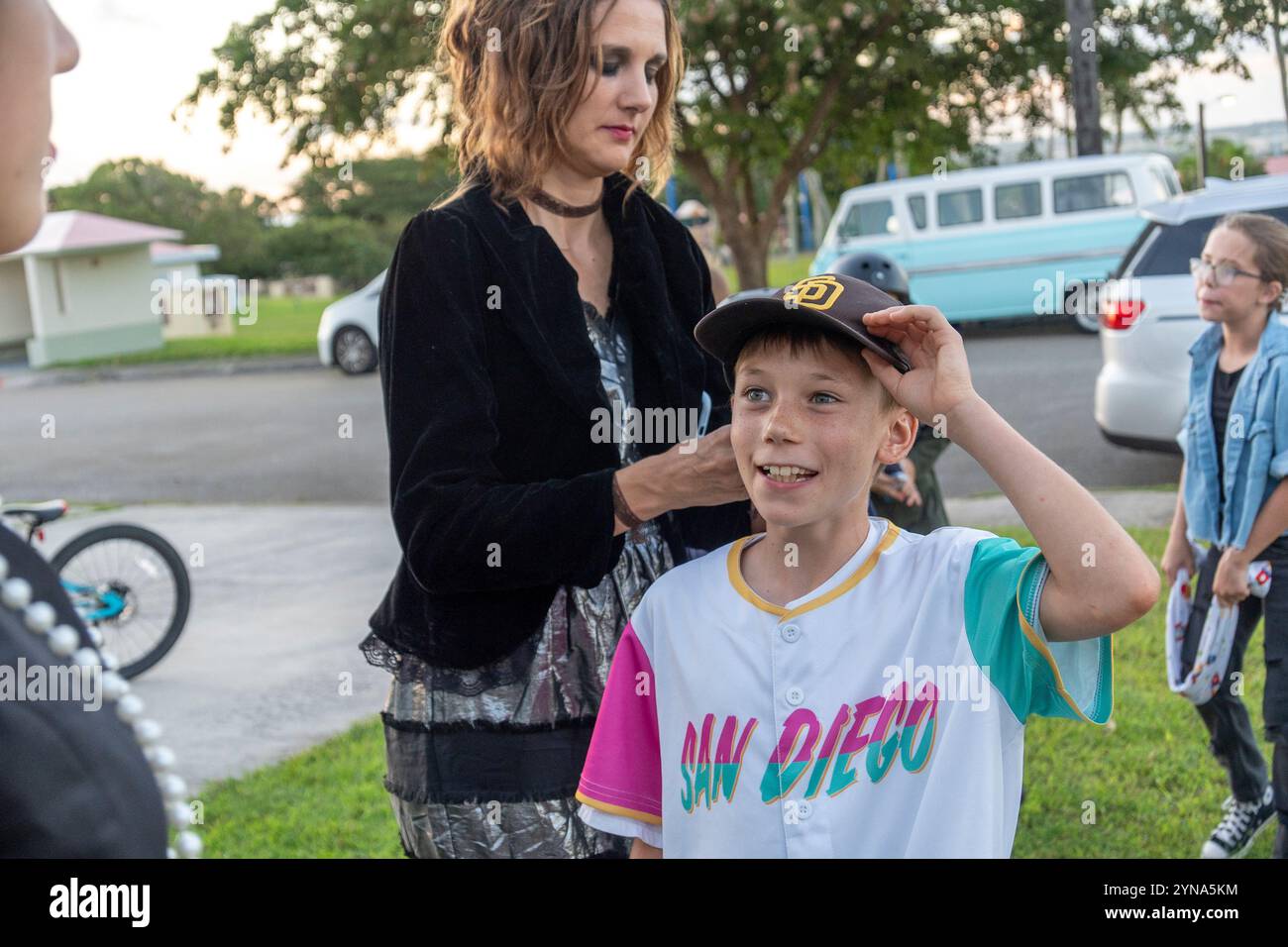 halloween night, trick or treating together Stock Photo - Alamy