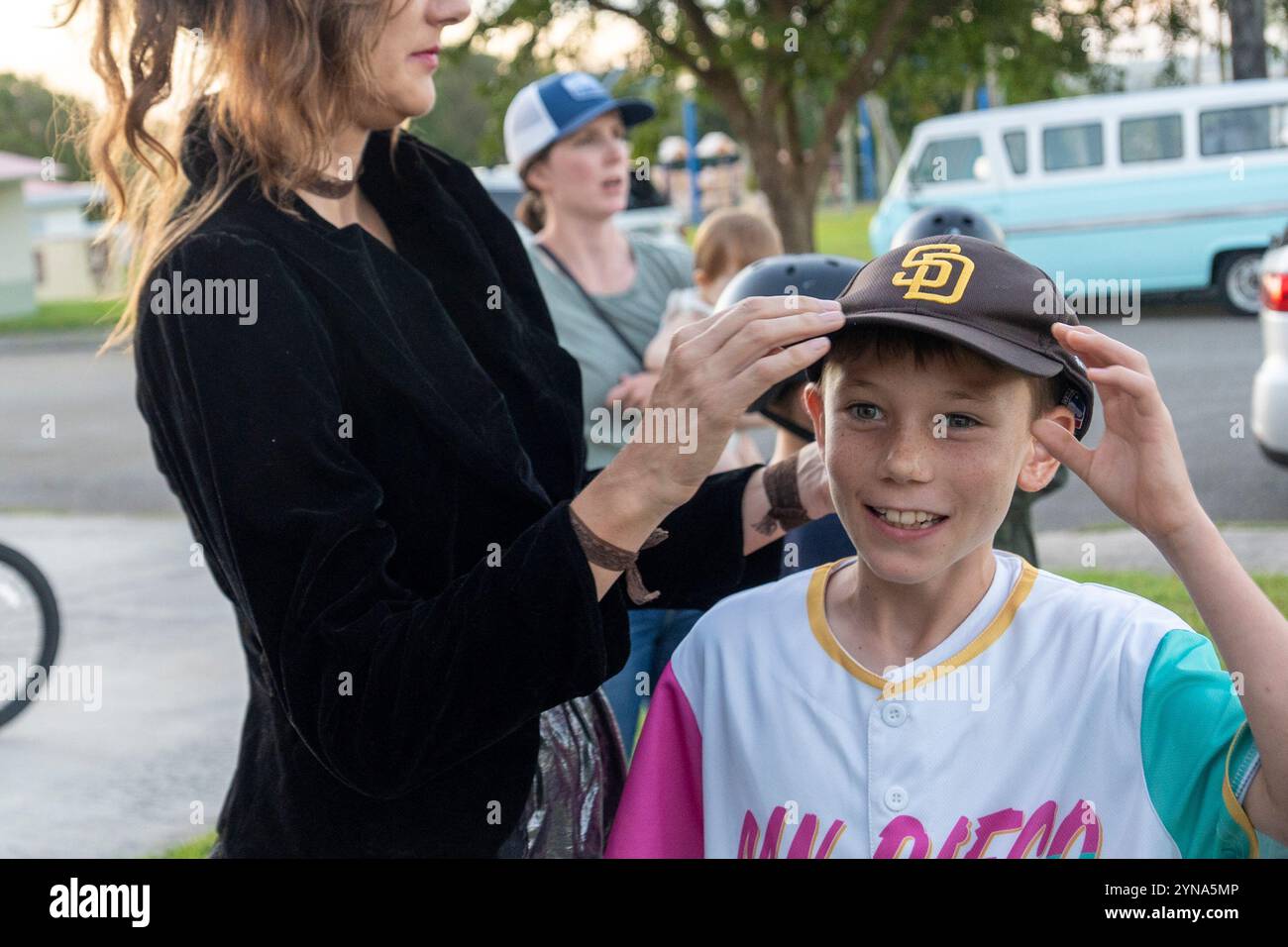 halloween night, trick or treating together Stock Photo - Alamy