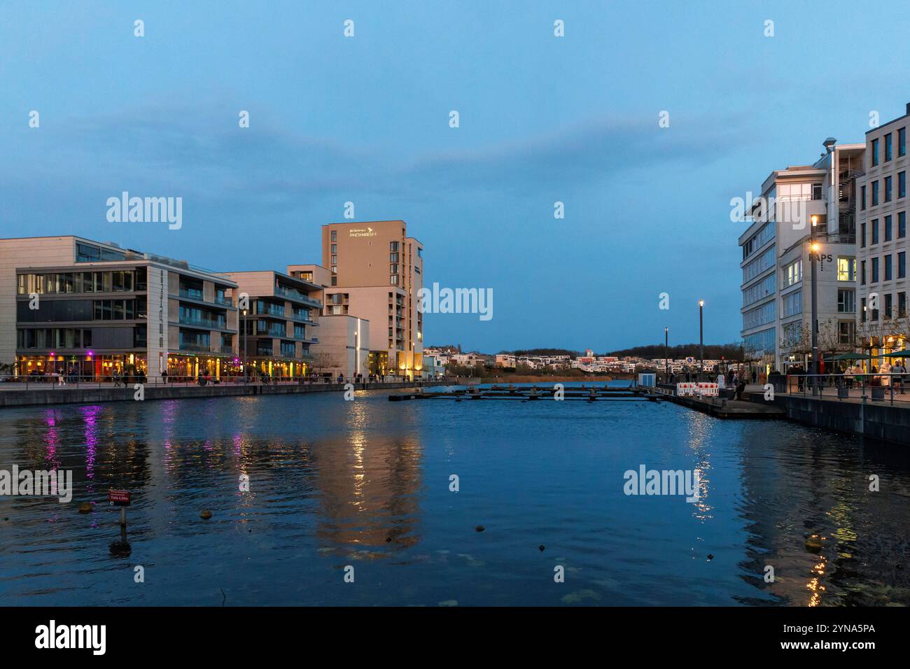 harbour promenade with Residenz Phoenixsee retirement home and quay ...