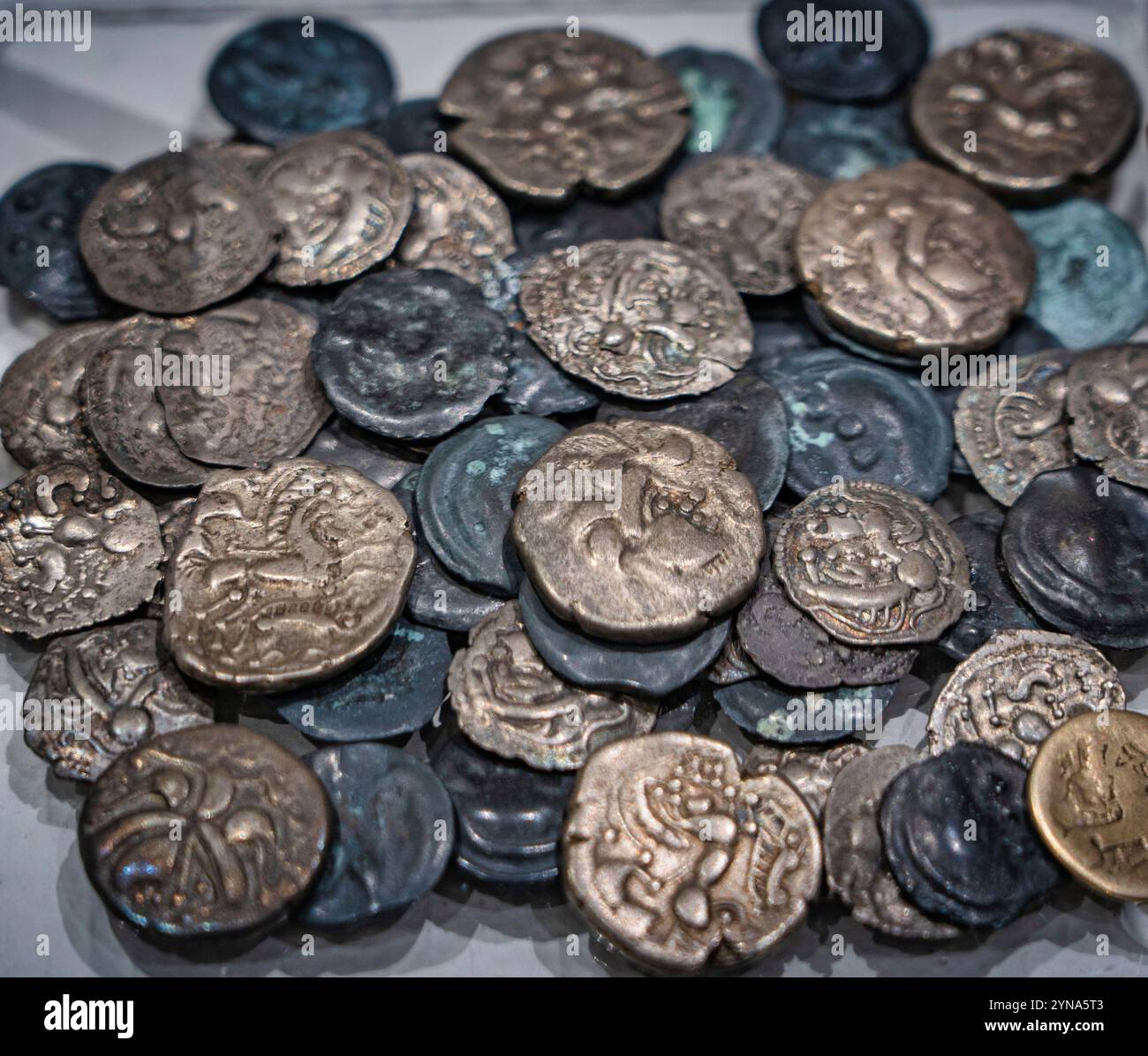 France, Calvados, Caen, Normandy Museum at Caen Castle, iron Age coin ...