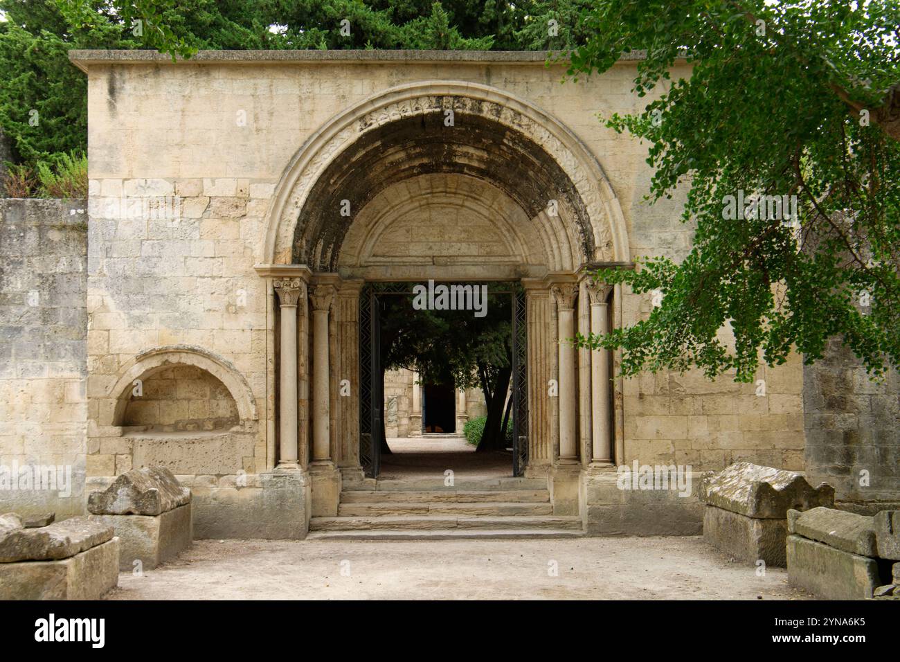 France, Bouches du Rhone, Arles, Les Alyscamps, historic cemetery of ...