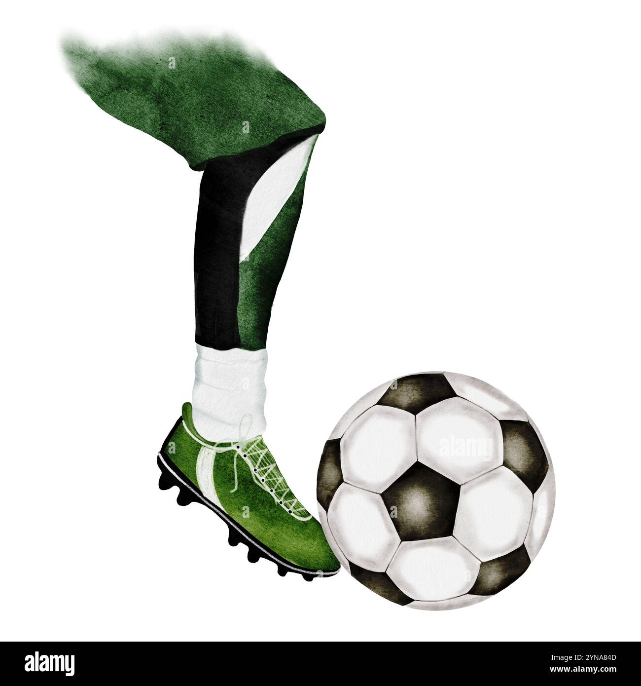 Football watercolor. Hand drawn composition of football player's leg ...