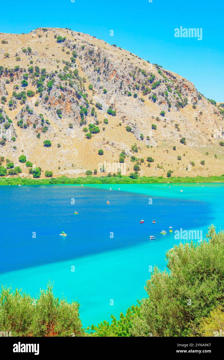 Greece, Crete, View of lake Kournas, Georgioupolis, Chania Stock Photo ...