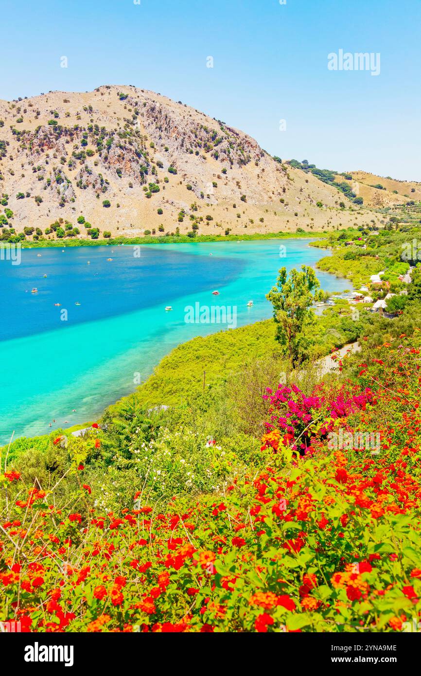 Greece, Crete, View of lake Kournas, Georgioupolis, Chania Stock Photo ...