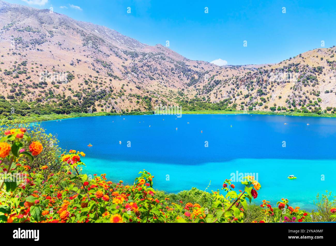 Greece, Crete, View of lake Kournas, Georgioupolis, Chania Stock Photo ...