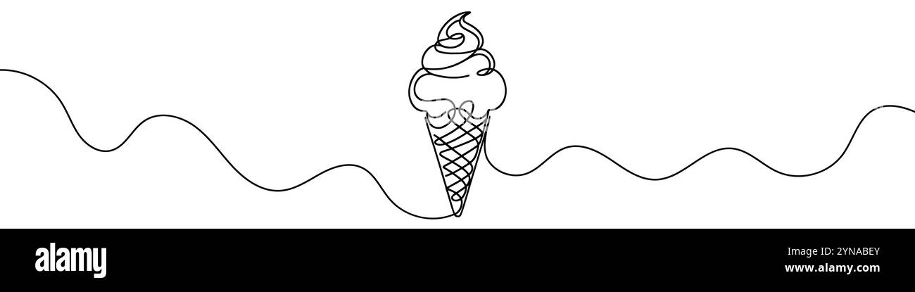 One continuous line illustration of ice cream, isolated on white ...