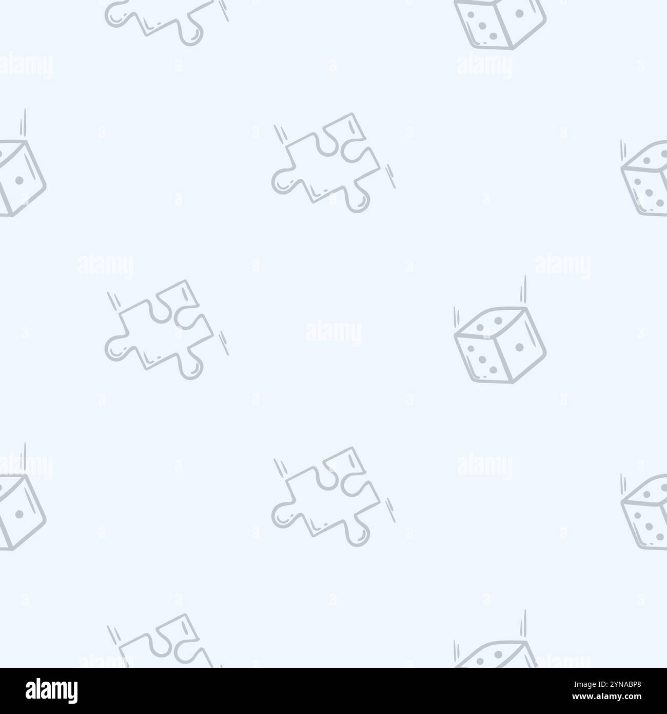 A simple black and white pattern with puzzle elements and dice. Hand ...