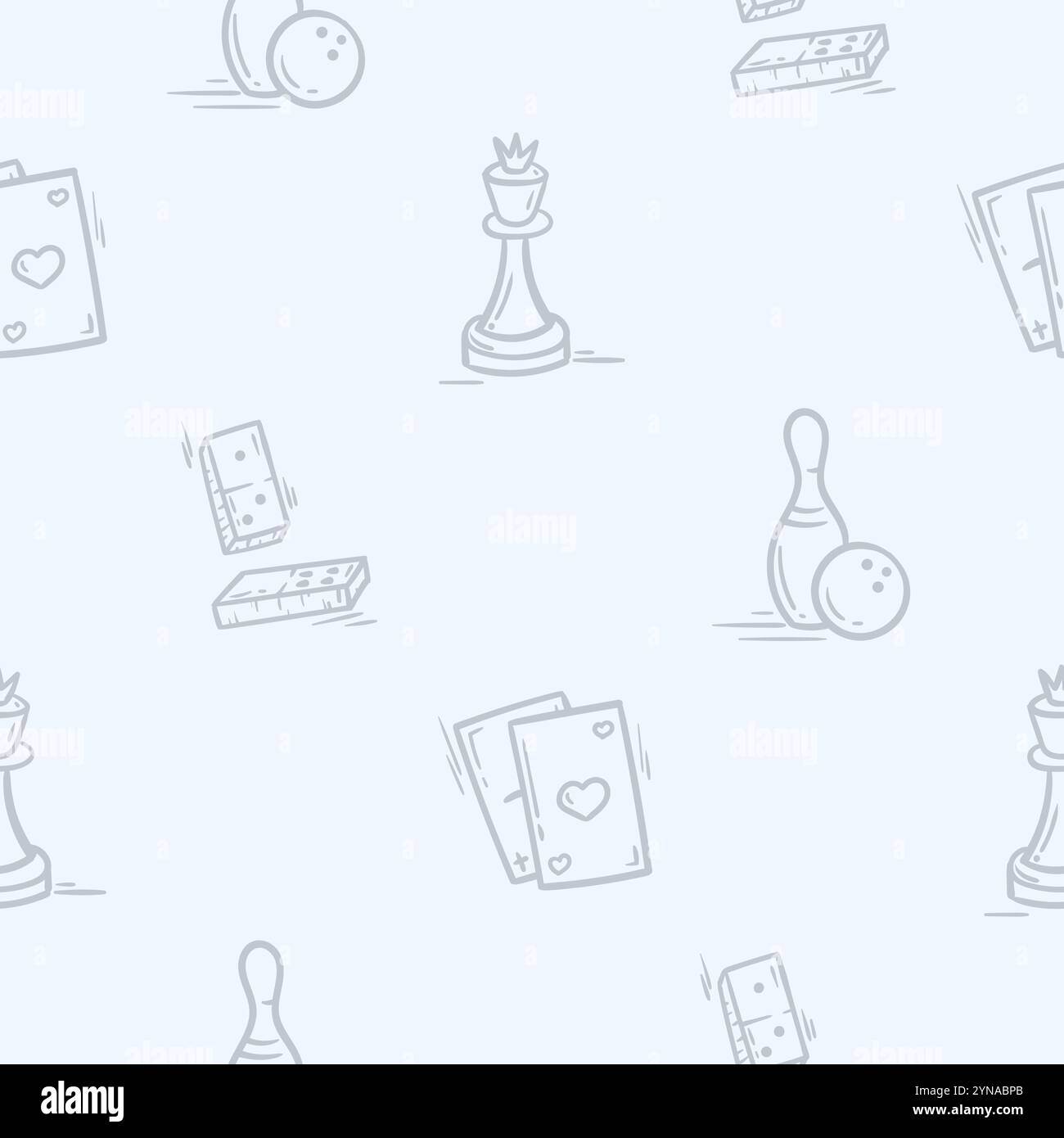 Simple black and white pattern with chess pieces, cards, bowling and ...