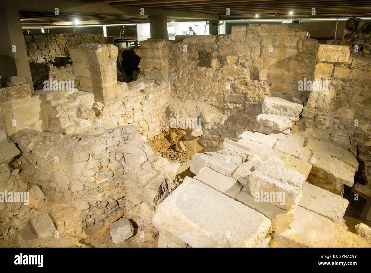 France, Paris, Notre Dame de Paris, the archaeological crypt, stone ...