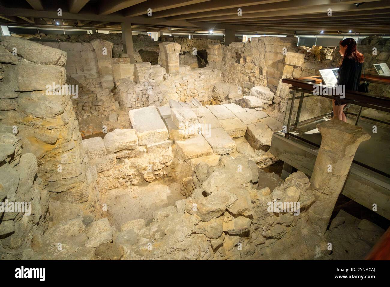 France, Paris, Notre Dame de Paris, the archaeological crypt, stone ...