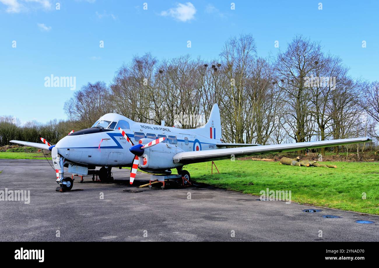 RAF De Havilland Dove at the Yorkshire Aircraft Museum against wide ...