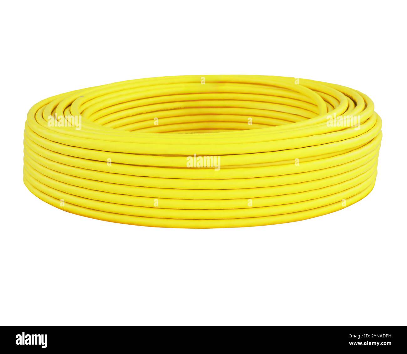 Coil of Yellow Electrical Cable on White Background Stock Photo - Alamy