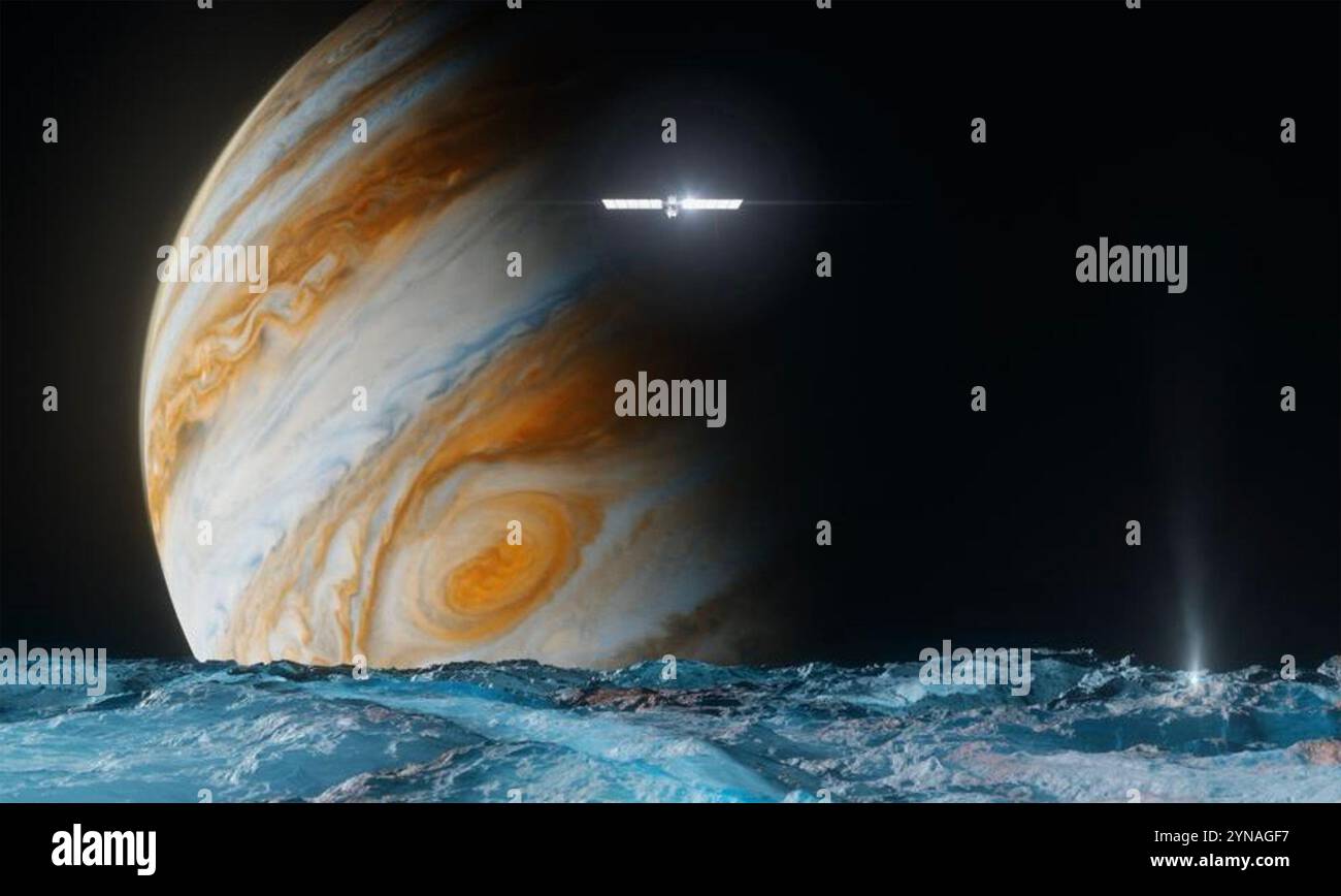 EUROPA CLIPPER NASA space probe shiwn above the Europa moon of Jupitar ...