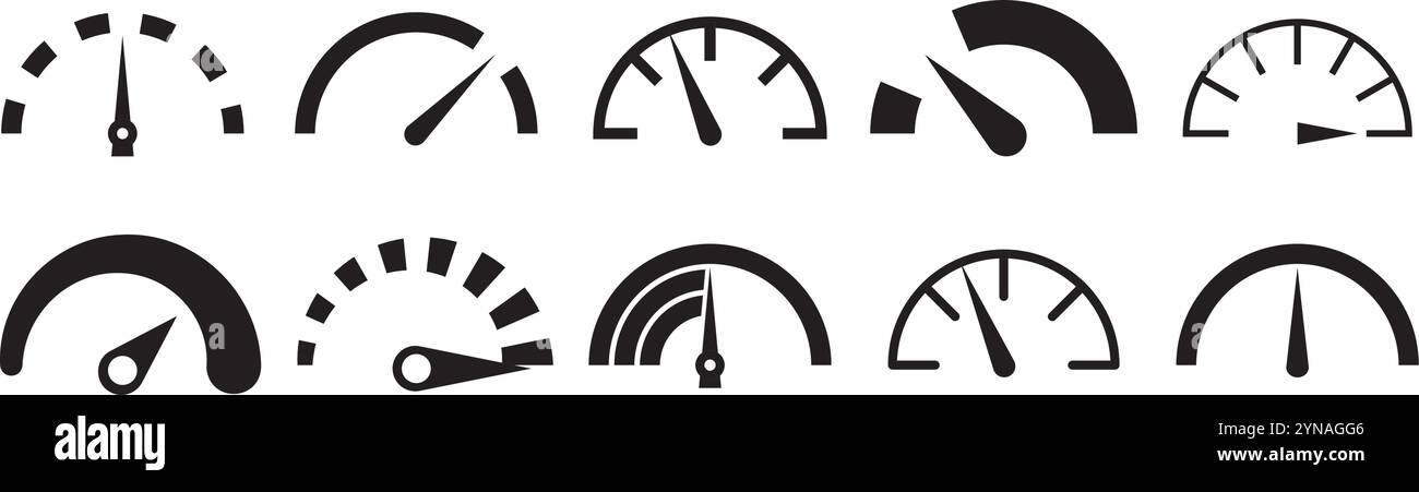 Various black gauges measure fuel level, speed, and temperature. Vector ...