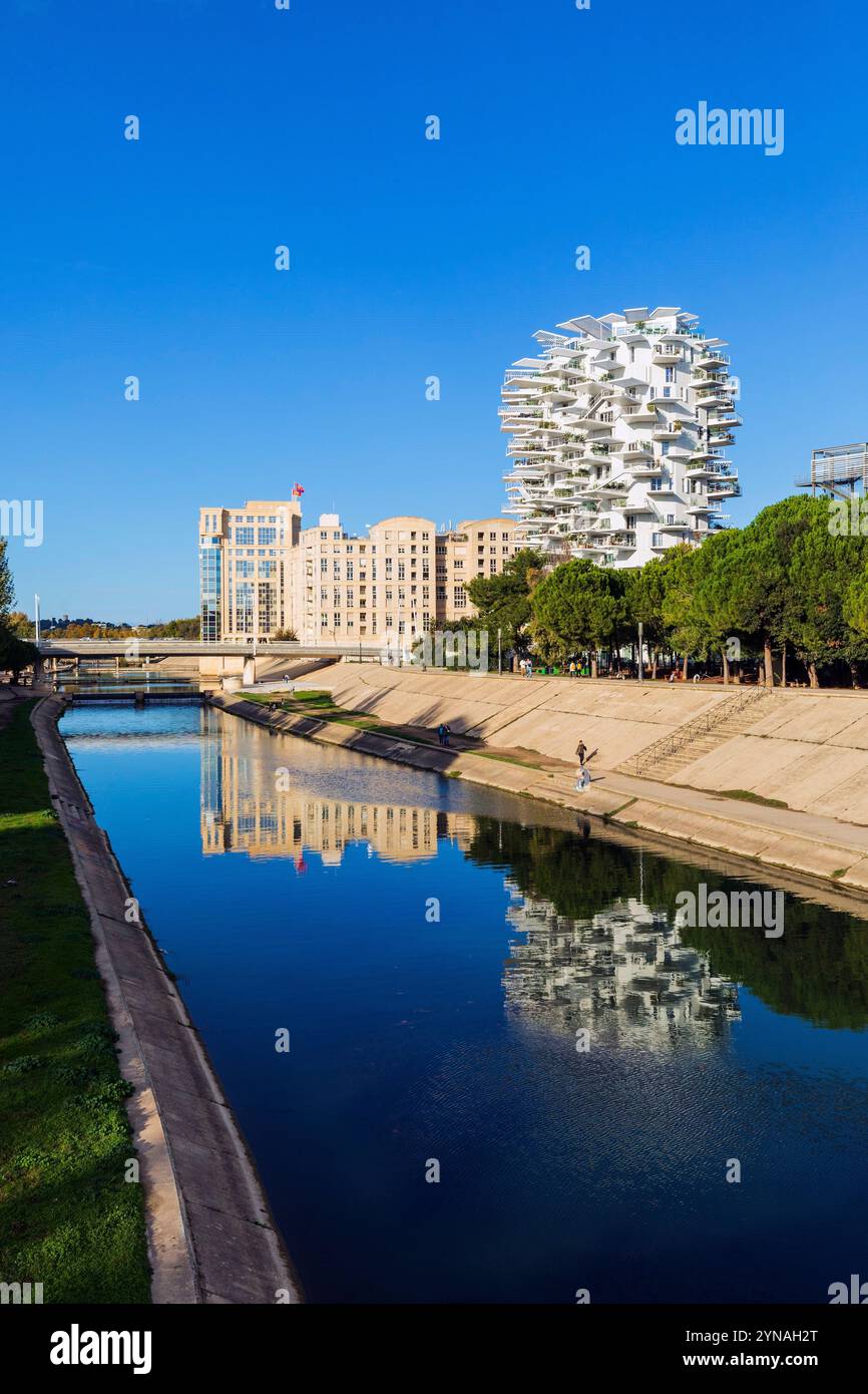 France, Herault (34), Montpellier, quartier Richter, les rives du Lez ...