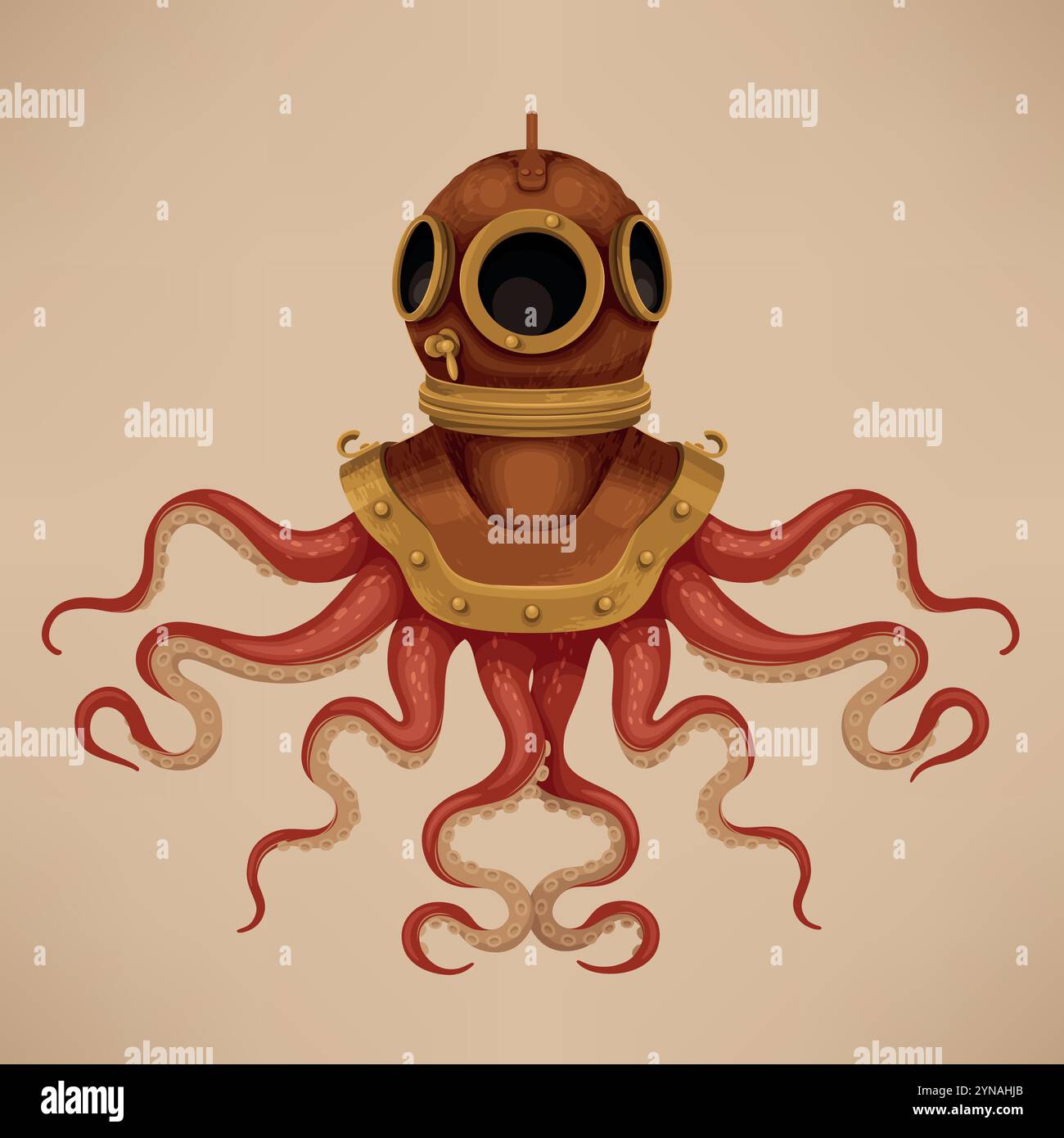 Illustration of octopus and vintage diver helmet Stock Vector Image ...