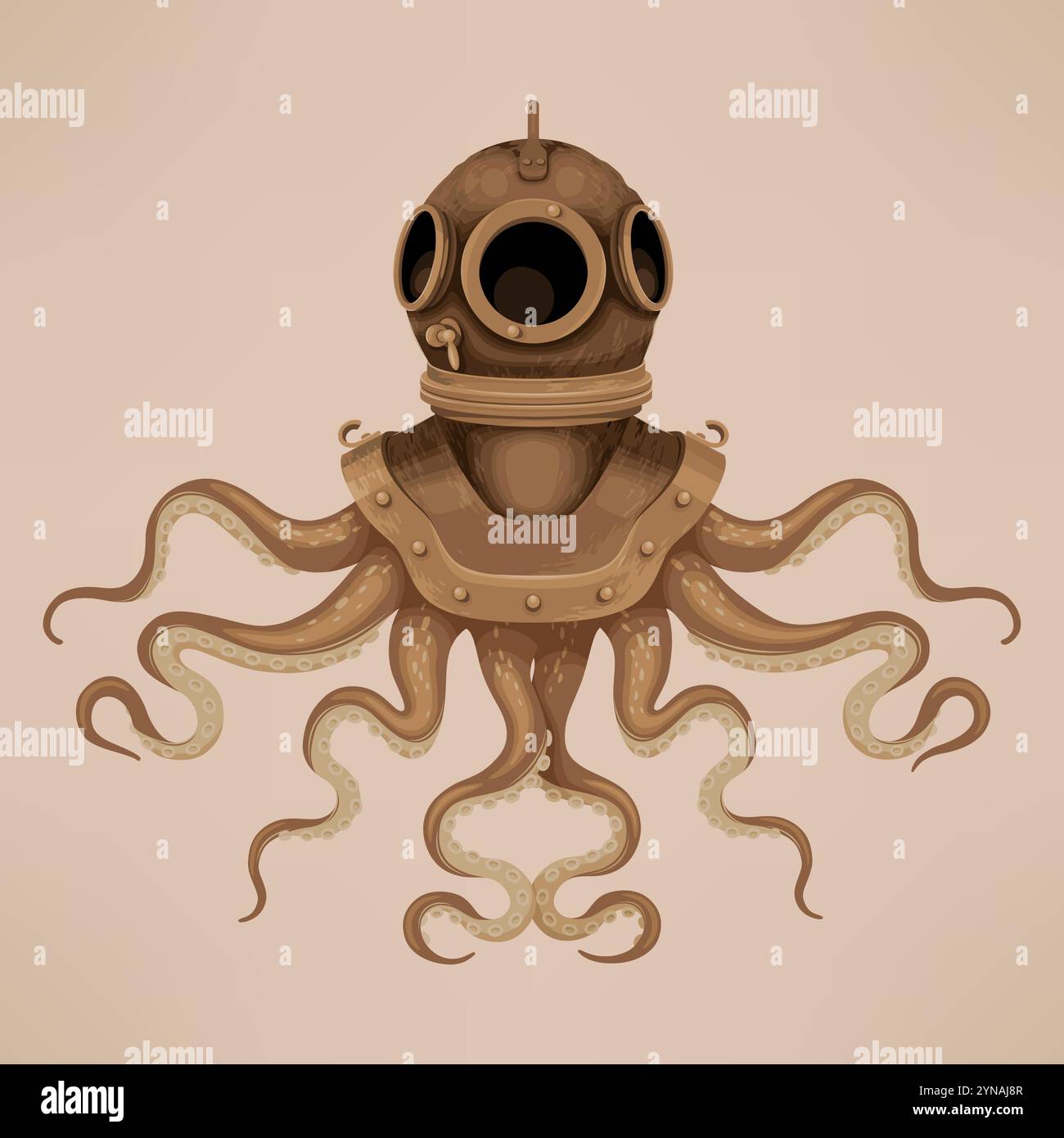 Illustration of octopus and vintage diver helmet Stock Vector Image ...