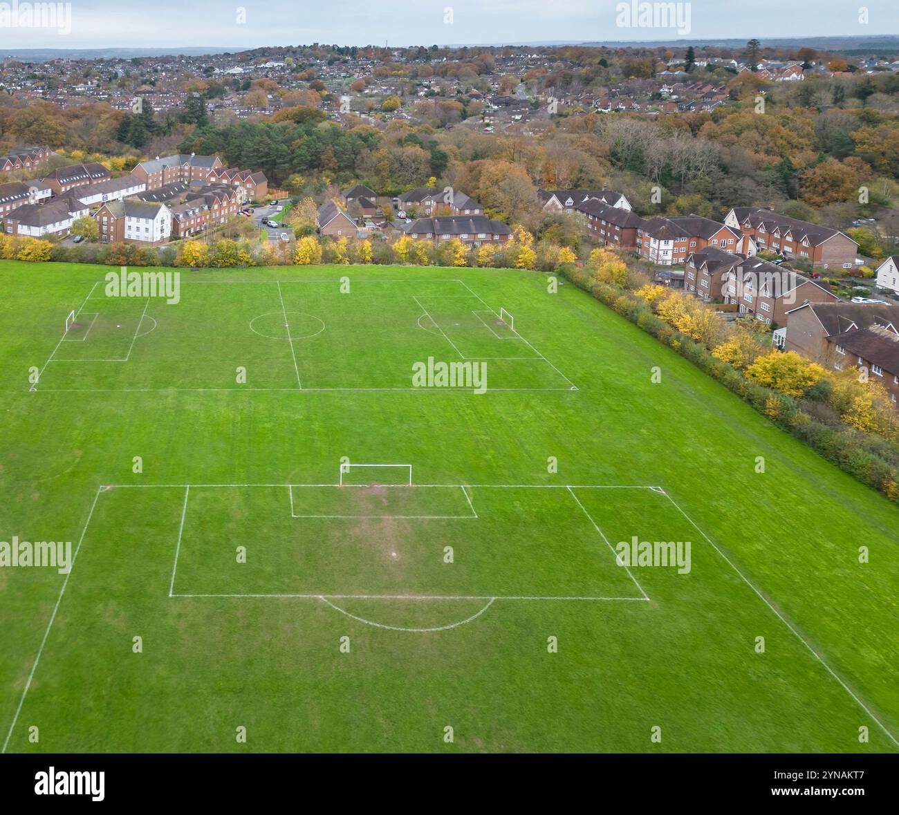 aerial view of the woodside community centre and football pitches in ...