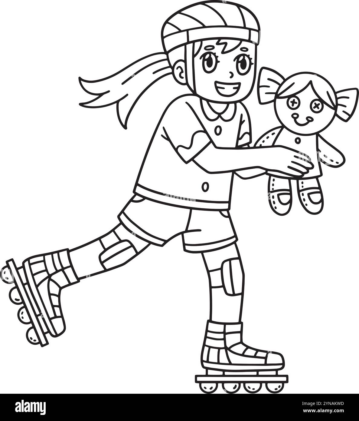 Female Inline Skating with Doll Isolated Coloring Stock Vector Image ...