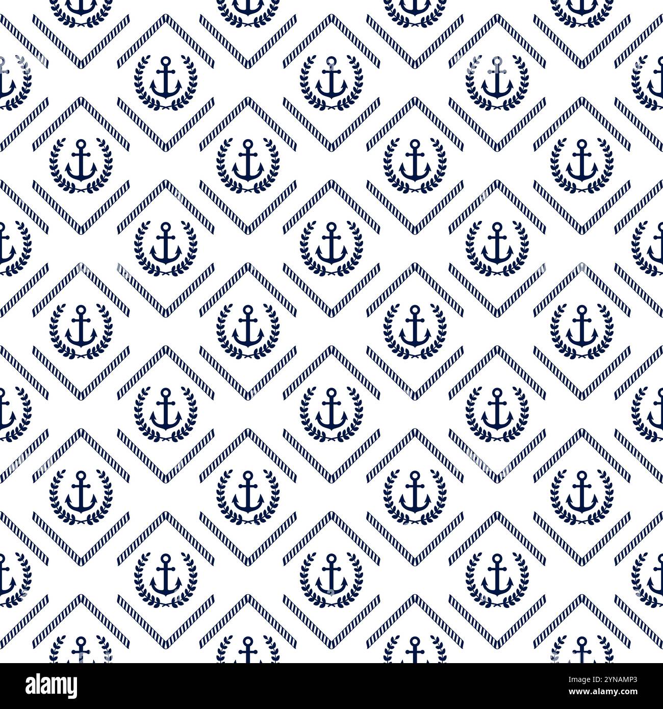 Seamless pattern with anchor and laurel wreath. Sail strip. Sailing ...