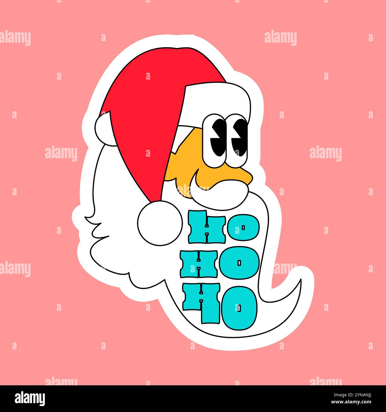Funny face of Santa Claus with white beard in red cap with bulging eyes ...