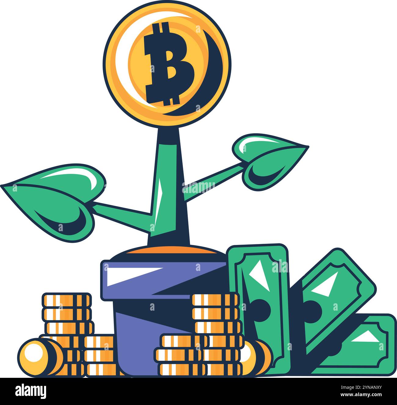 Multi colored growth of unique cryptocurrency tree. New digital ...