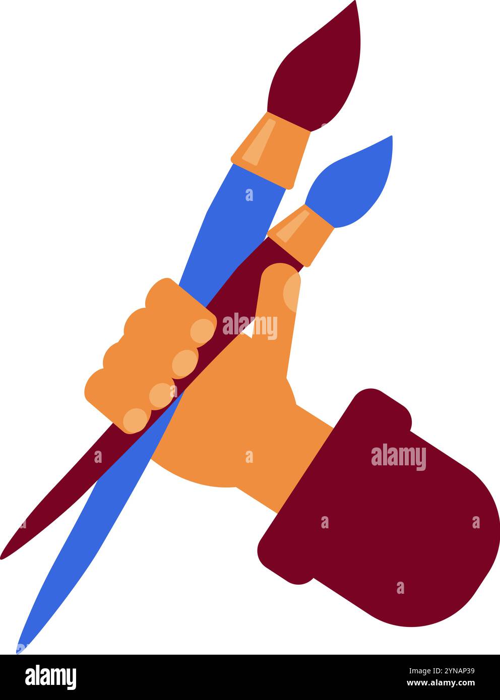 Artist hand holding set of brushes for painting. Traditions of painting ...