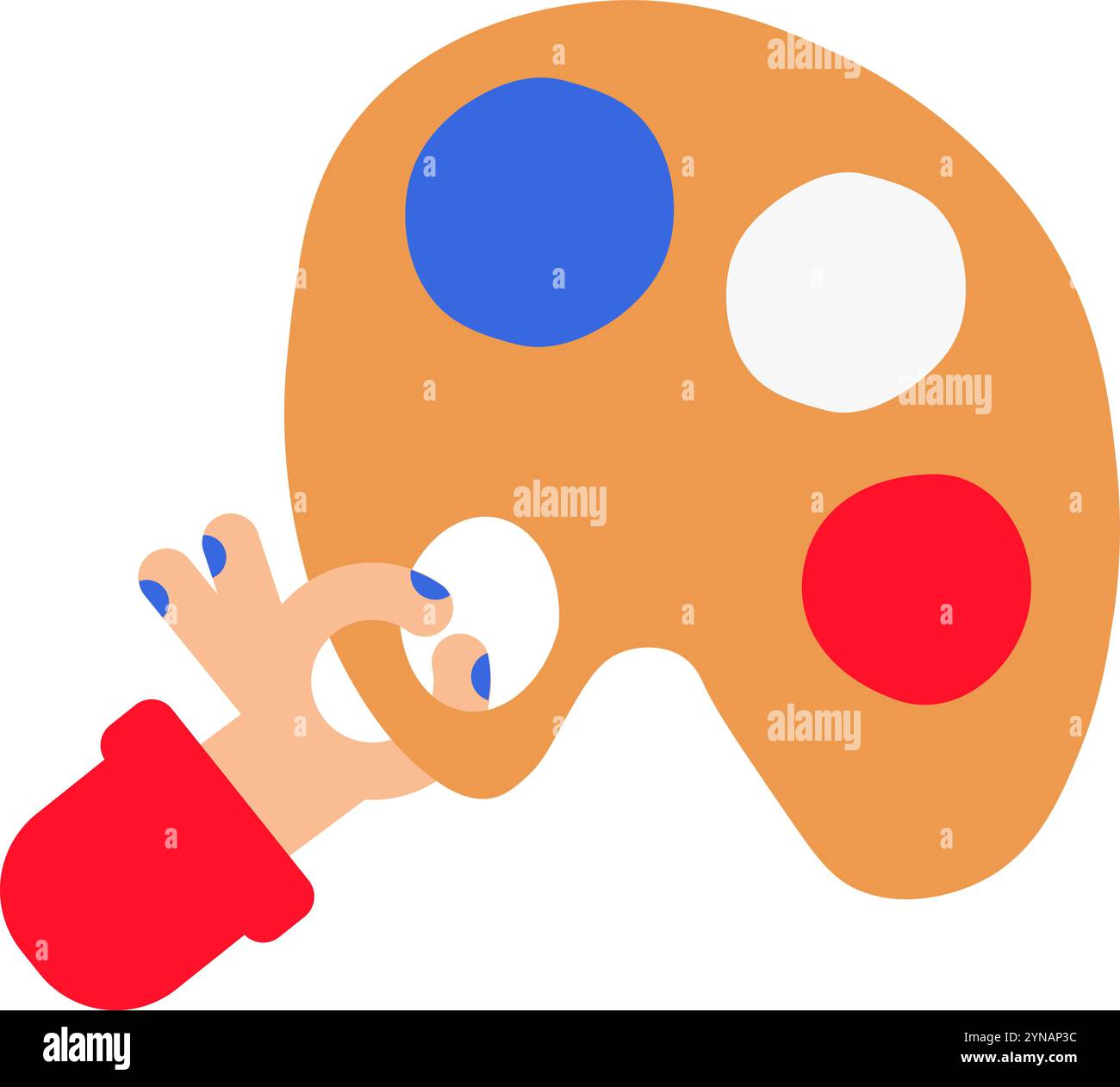 Artist holds wooden board palette with paints in his hands. Painting ...