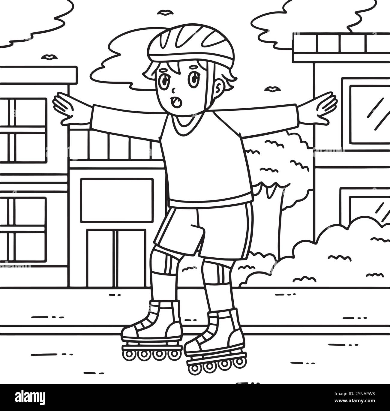 Inline Skater Boy Trying to Balance Coloring Page Stock Vector Image ...