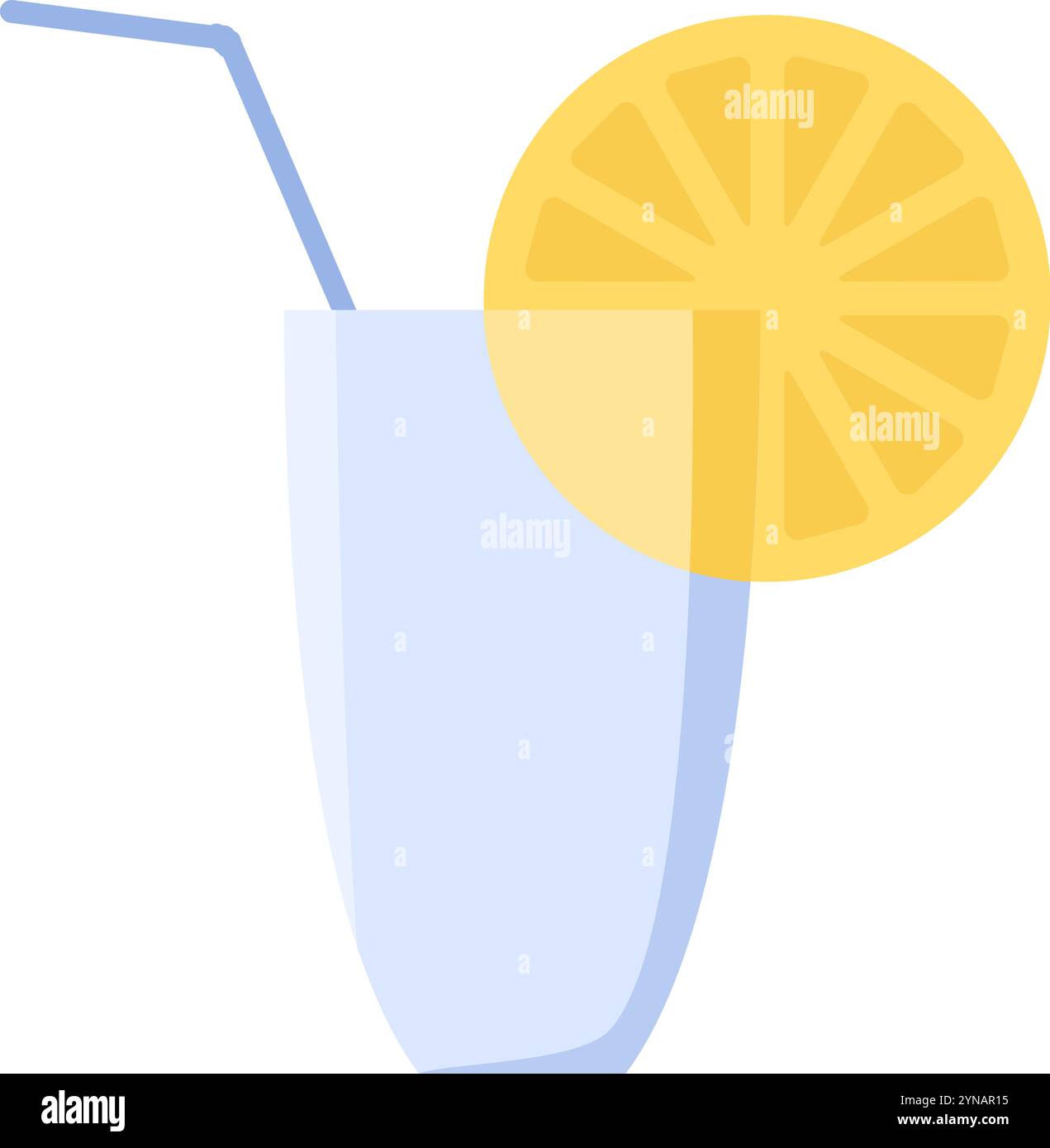 Vector highball cocktail glass with a tube and a lemon slice for cocktails in a bright flat ...