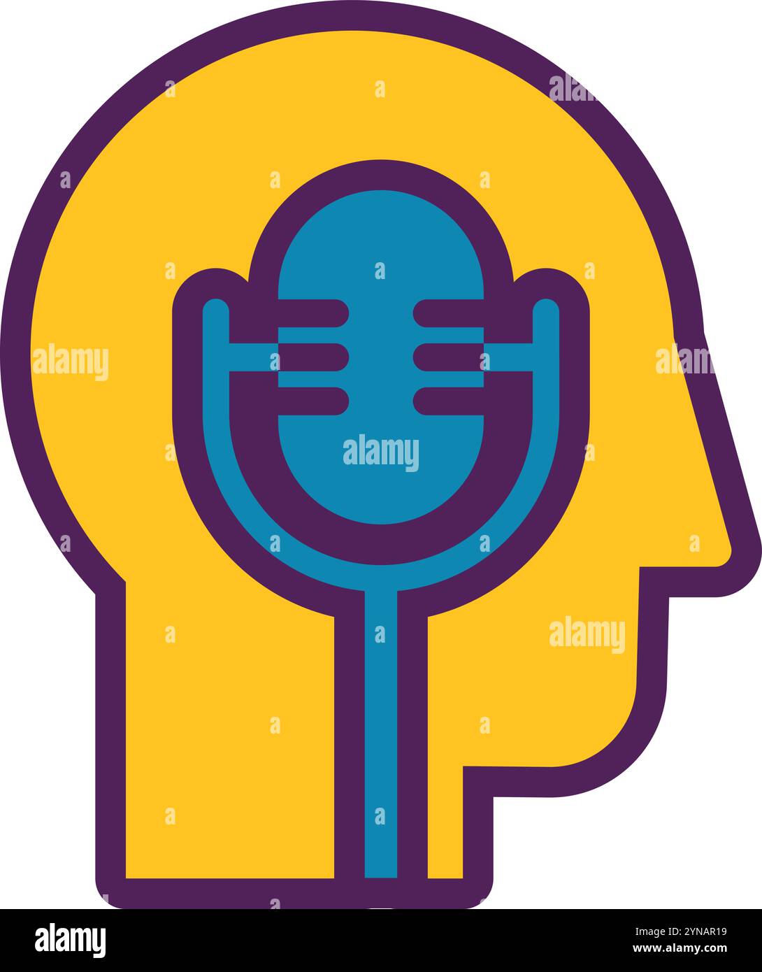 Vector colorful illustration of a human profile with a microphone in an ...
