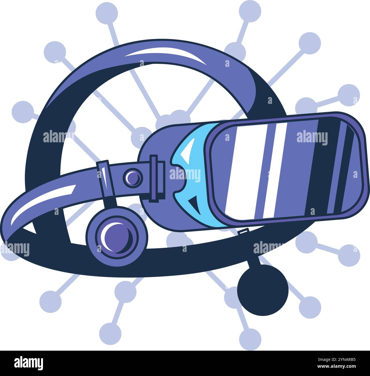 Virtual reality glasses with head mount and over ear headphones. High ...