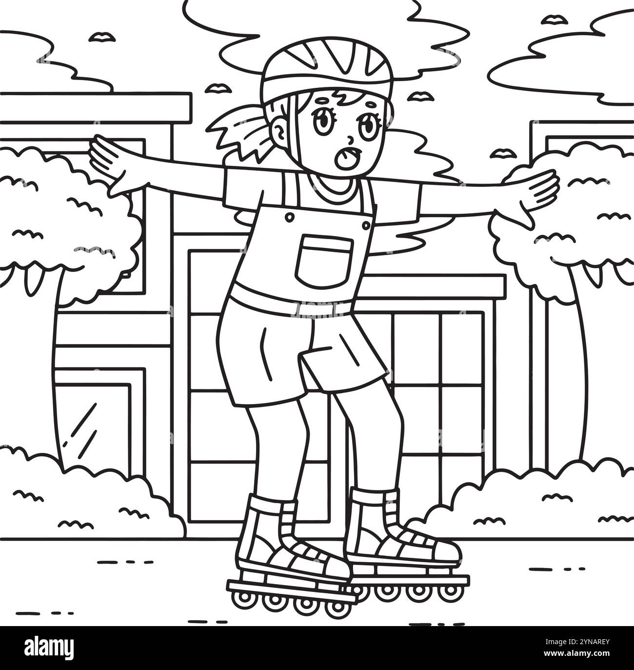 Female Inline Skater Practicing Coloring Page Stock Vector Image & Art ...