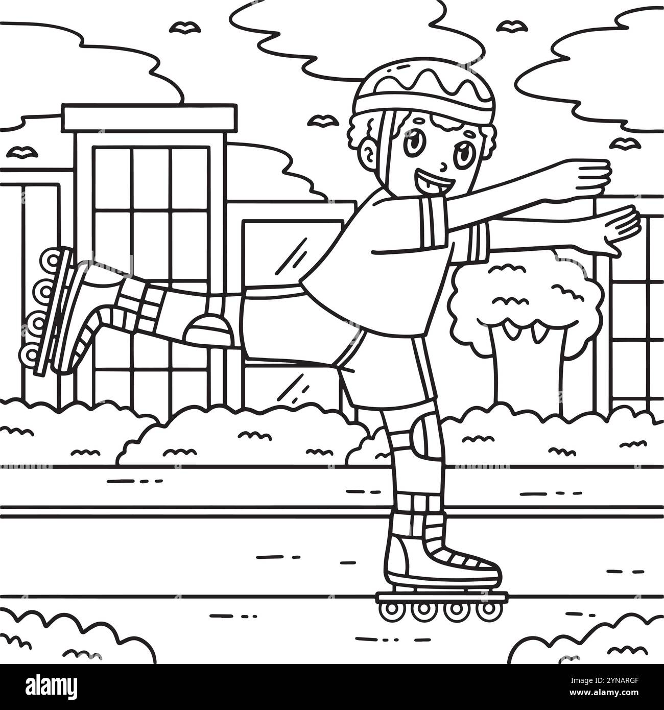 Inline Skater Lifting One Foot Behind Coloring Stock Vector Image & Art ...