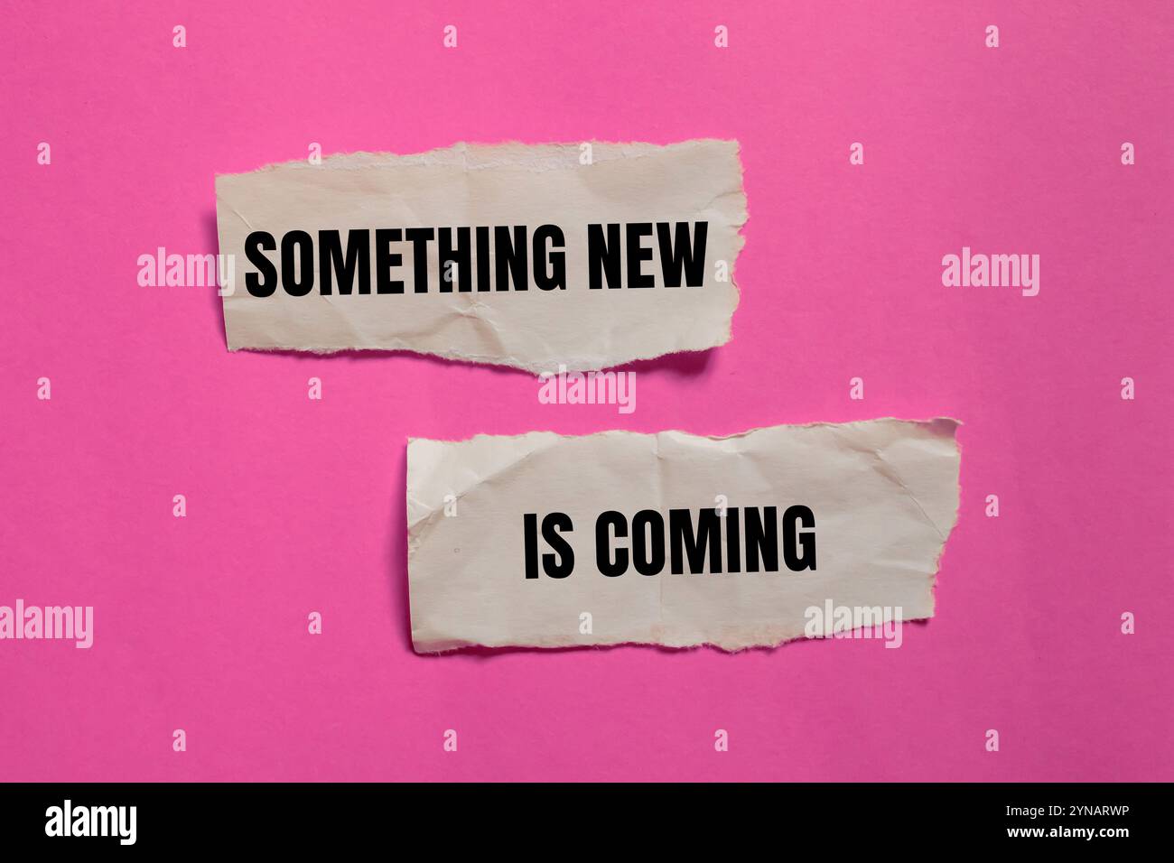 Something new is coming message written on ripped paper pieces with ...