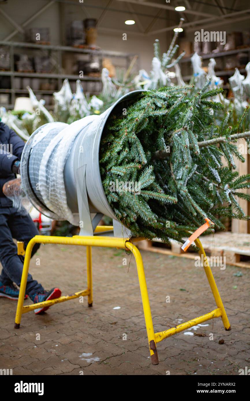 Christmas tree netting machine - tunnel for packing a Christmas tree in ...