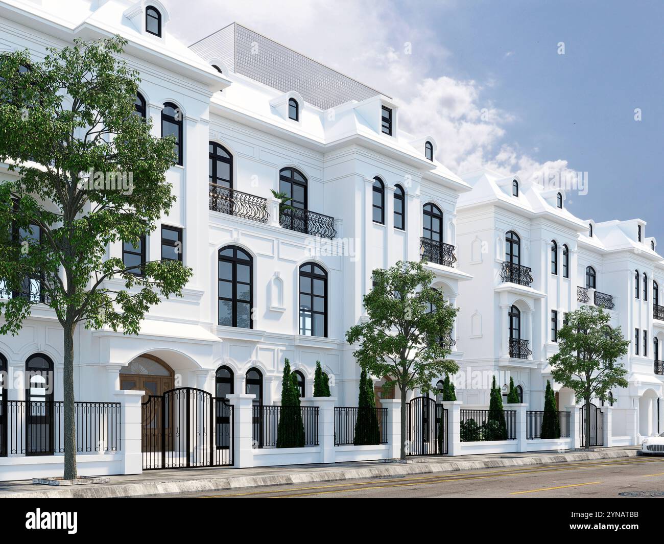 3d render white buildings stree view Stock Photo - Alamy