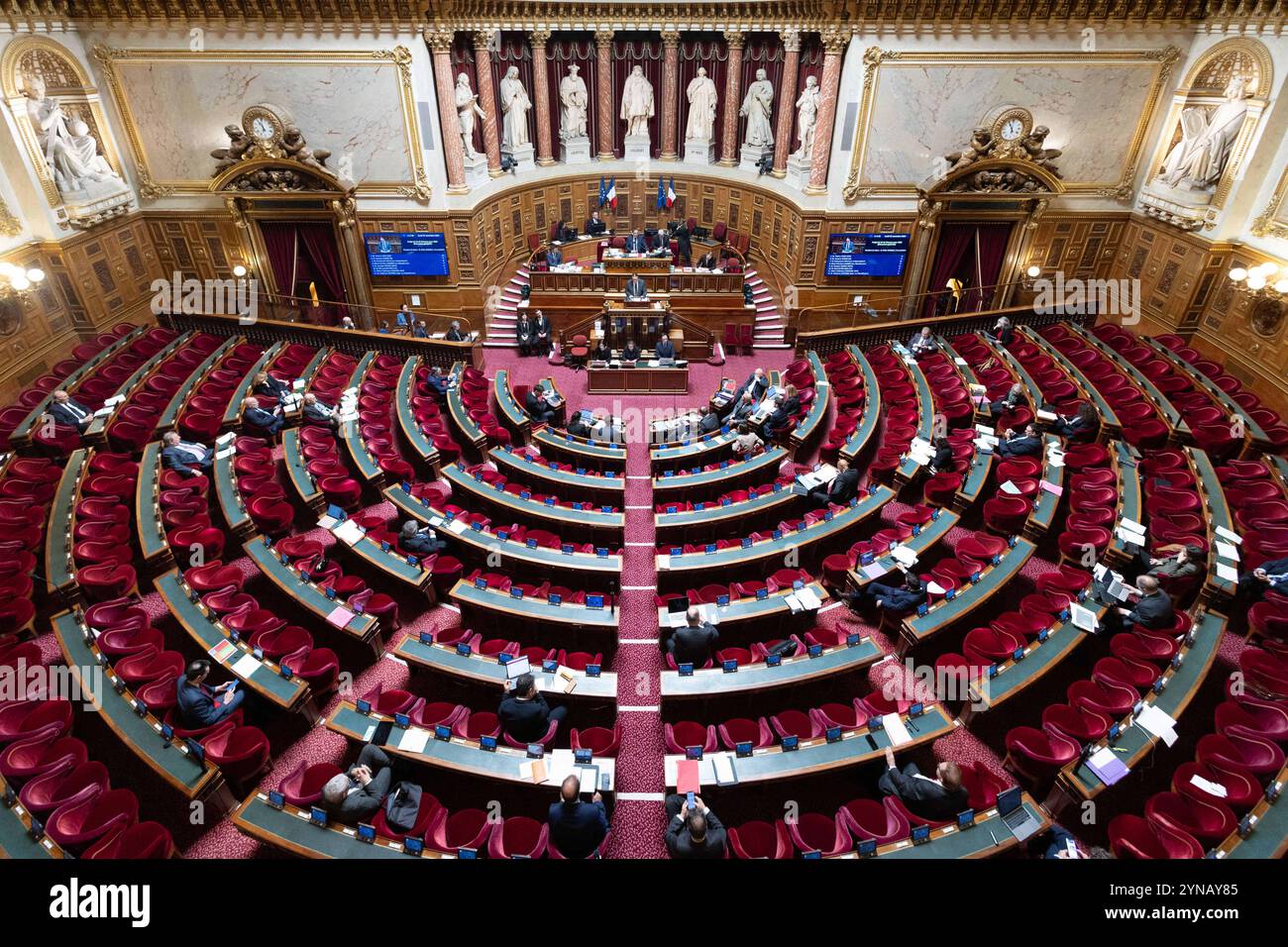 Paris, France. 25th Nov, 2024. General view of the hemicycle during a ...