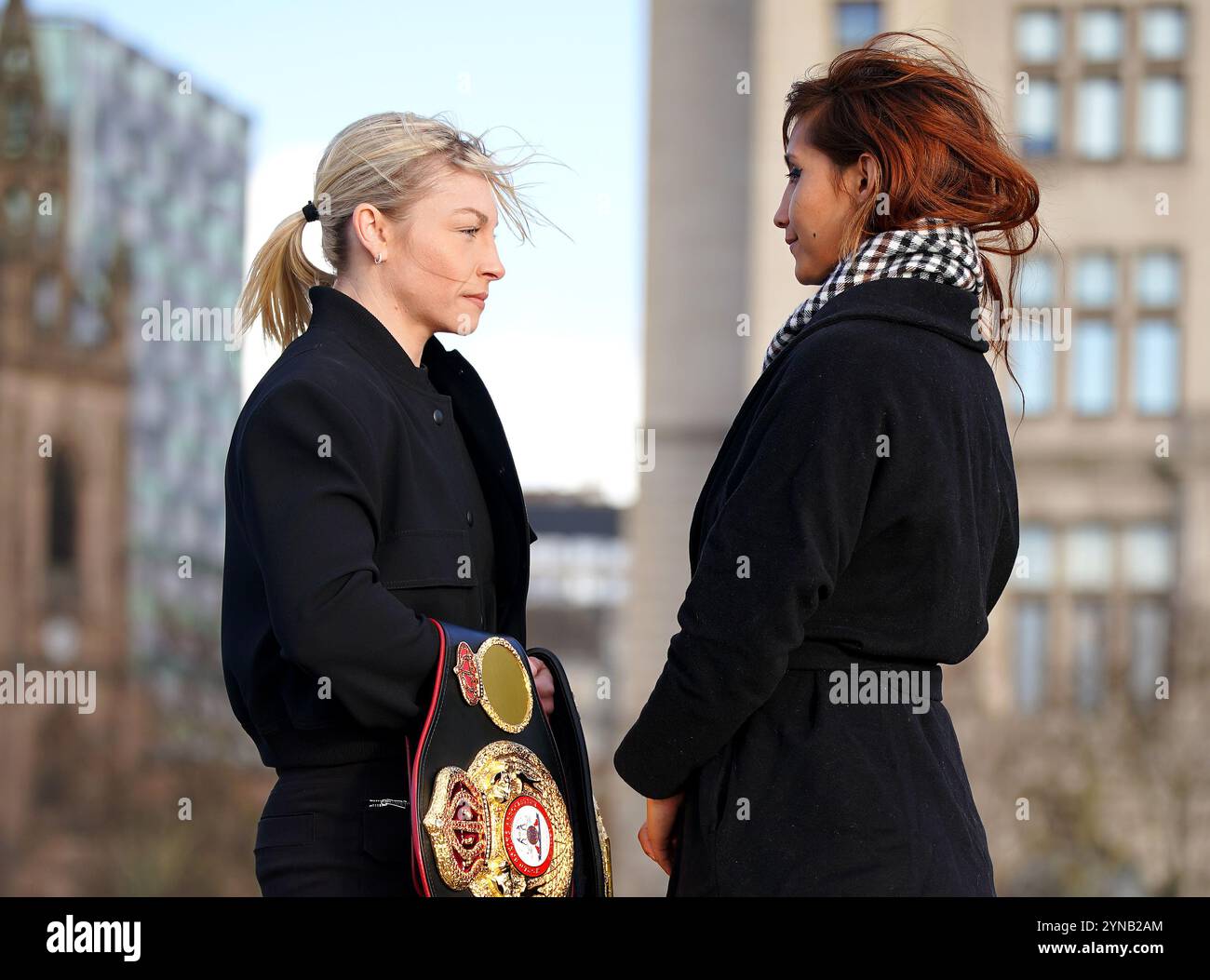 Boxers Lauren Price (left) and Bexcy Mateus pose for photographs ...