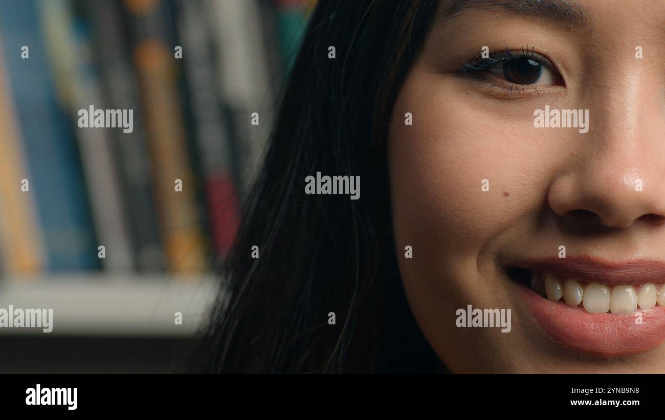 Close-up portrait half female face attractive asian korean woman brown ...