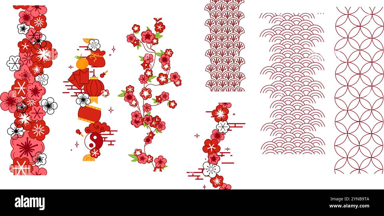 Set of traditional chinese seamless vertical borders patterns ...