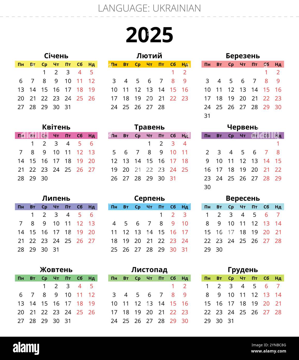 2025 year ukrainian calendar for Ukraine. Vector template illustration ...