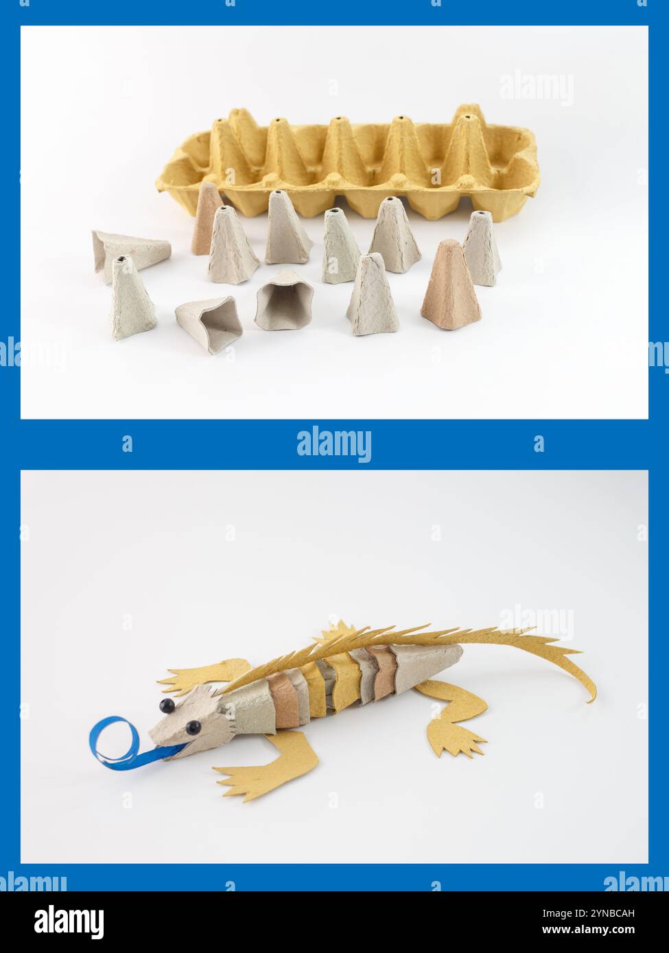 Lizard craft using recycled materials, egg cartons and cardboard, step ...