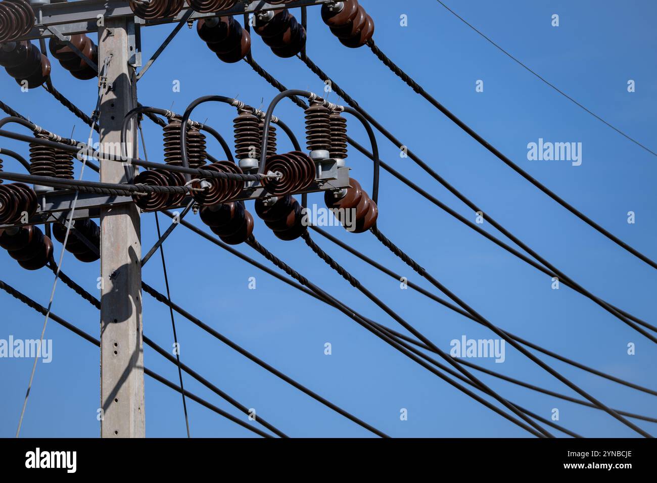 Modern electrical power infrastructure detail showing high voltage ...