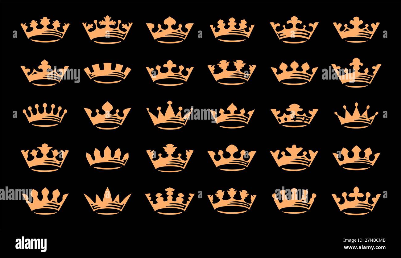 Golden crown icons. Set of emblems symbols for royal luxury imperial emblem or award Stock ...