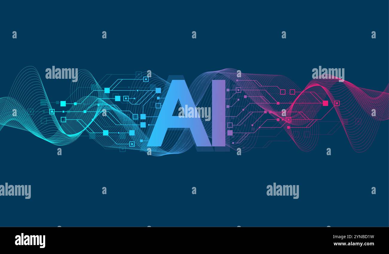 Artificial Intelligence or machine learning illustration design. Quantum computer technology ...