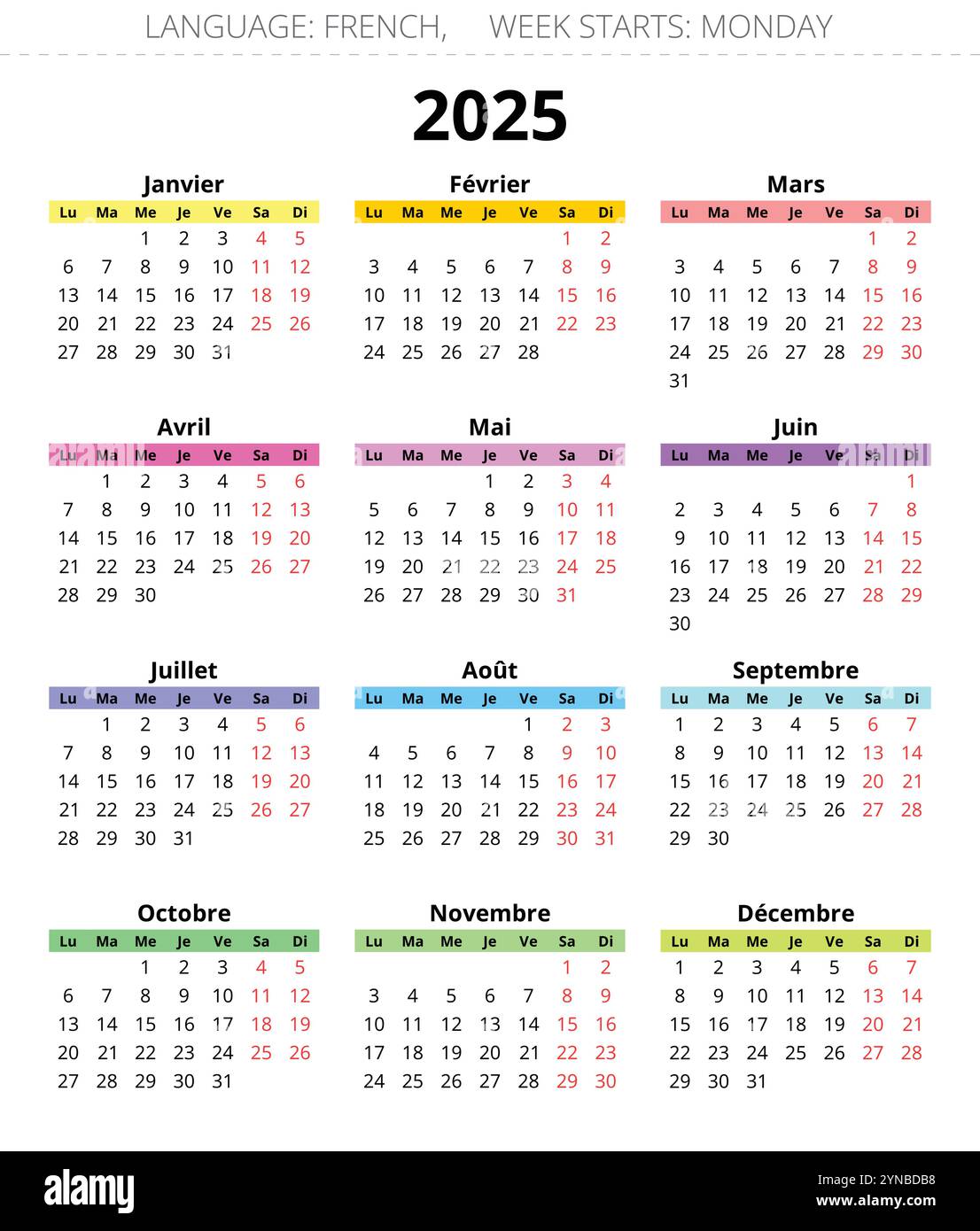 2025 french calendrier Cut Out Stock Images & Pictures - Alamy